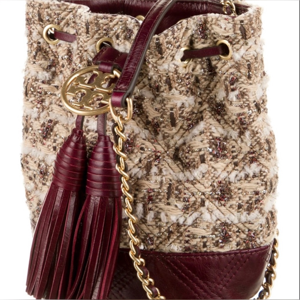 Tory Burch Tweed Fleming Mini Bucket Bag 80597 - Gem